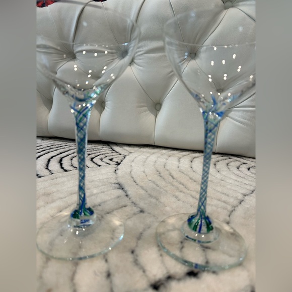 Alex Kalish | Dining | Alex Kalish Hand Blown Blue Latticino Stem Wine ...